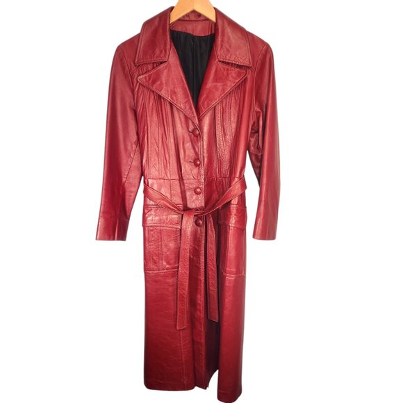 Vintage | Jackets & Coats | Vintage Red Leather Trench Coat Ox Blood ...